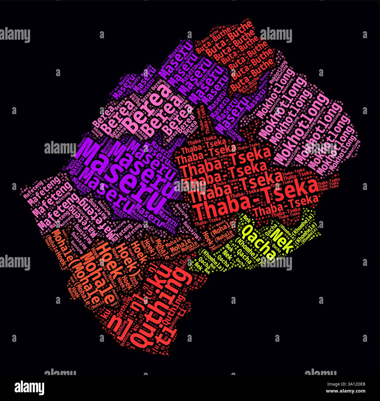 Lesotho word cloud. Region names of the country in the English language ...