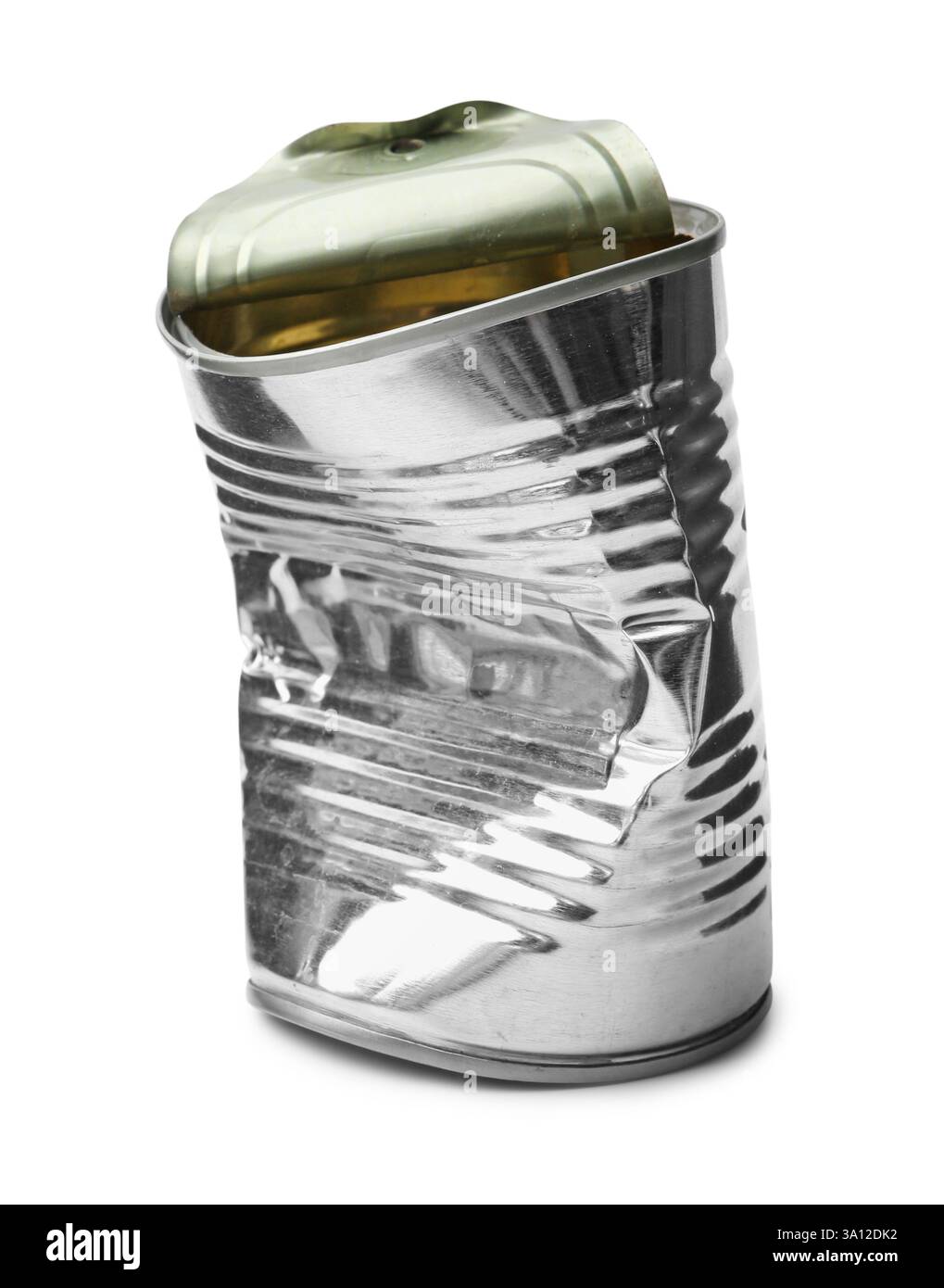 One crumpled tin can isolated on white Stock Photo - Alamy