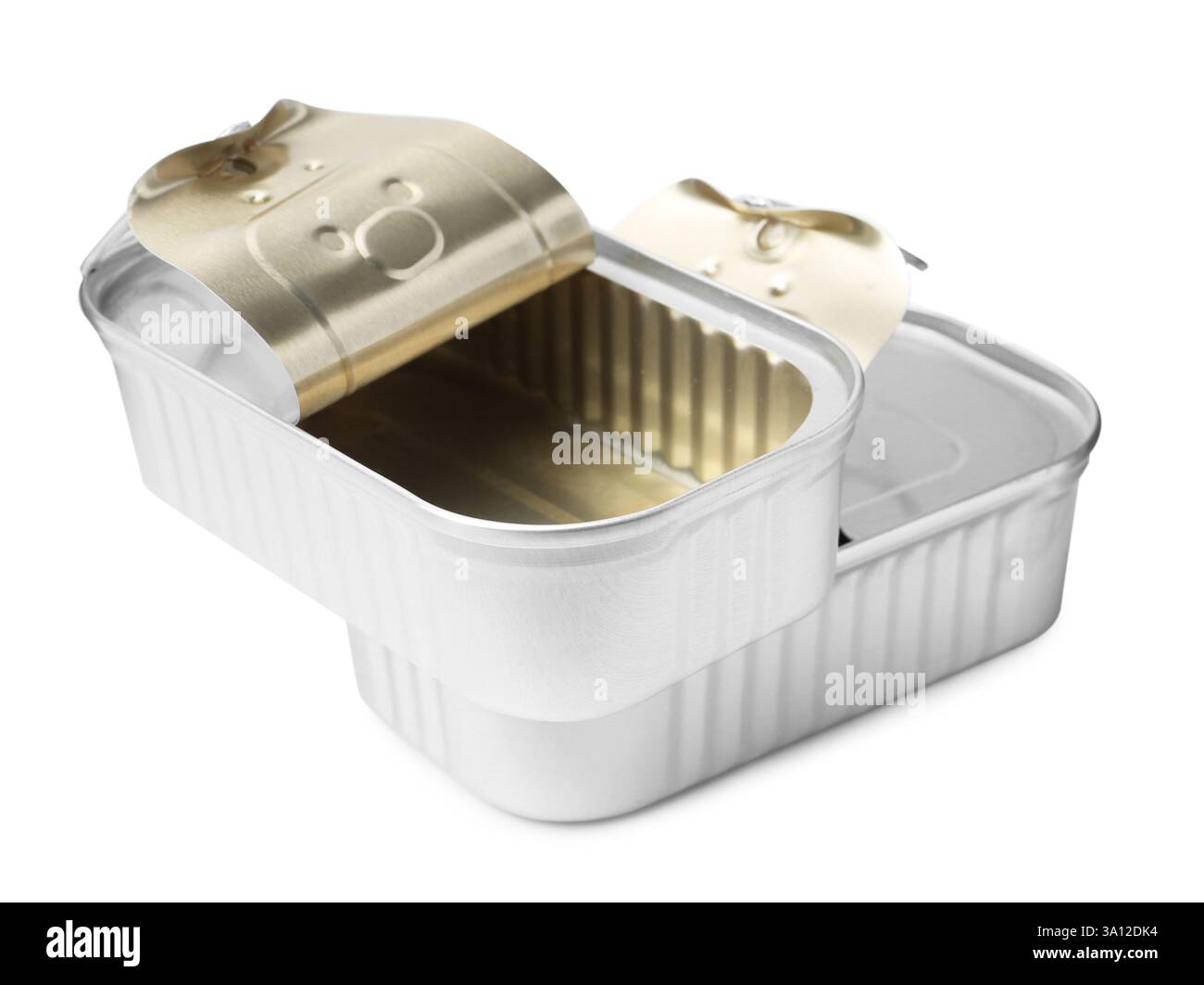 Two open tin cans isolated on white Stock Photo - Alamy