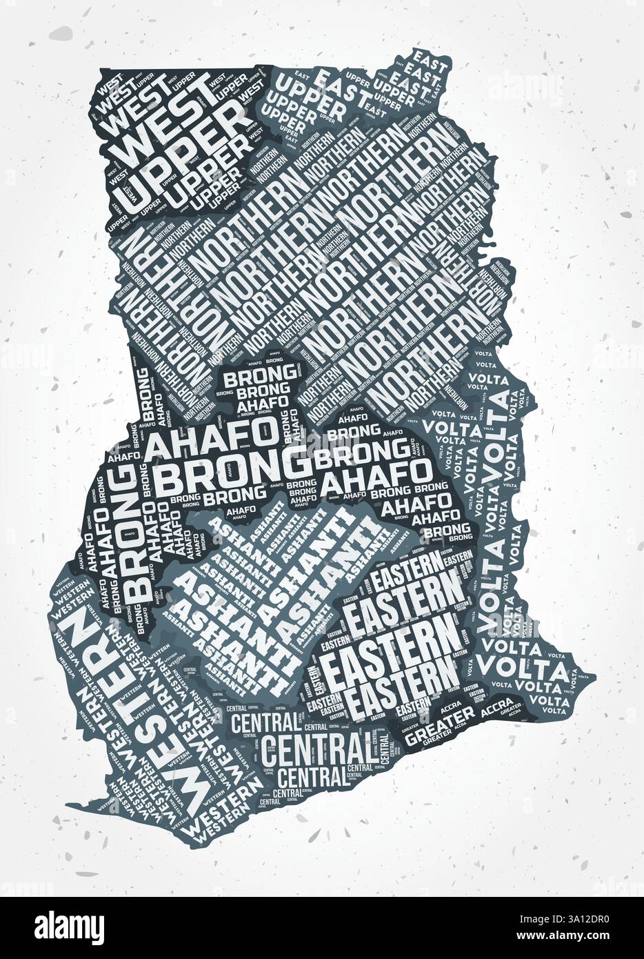 Ghana regions word clouds. Country shape on textured background. Ghana ...