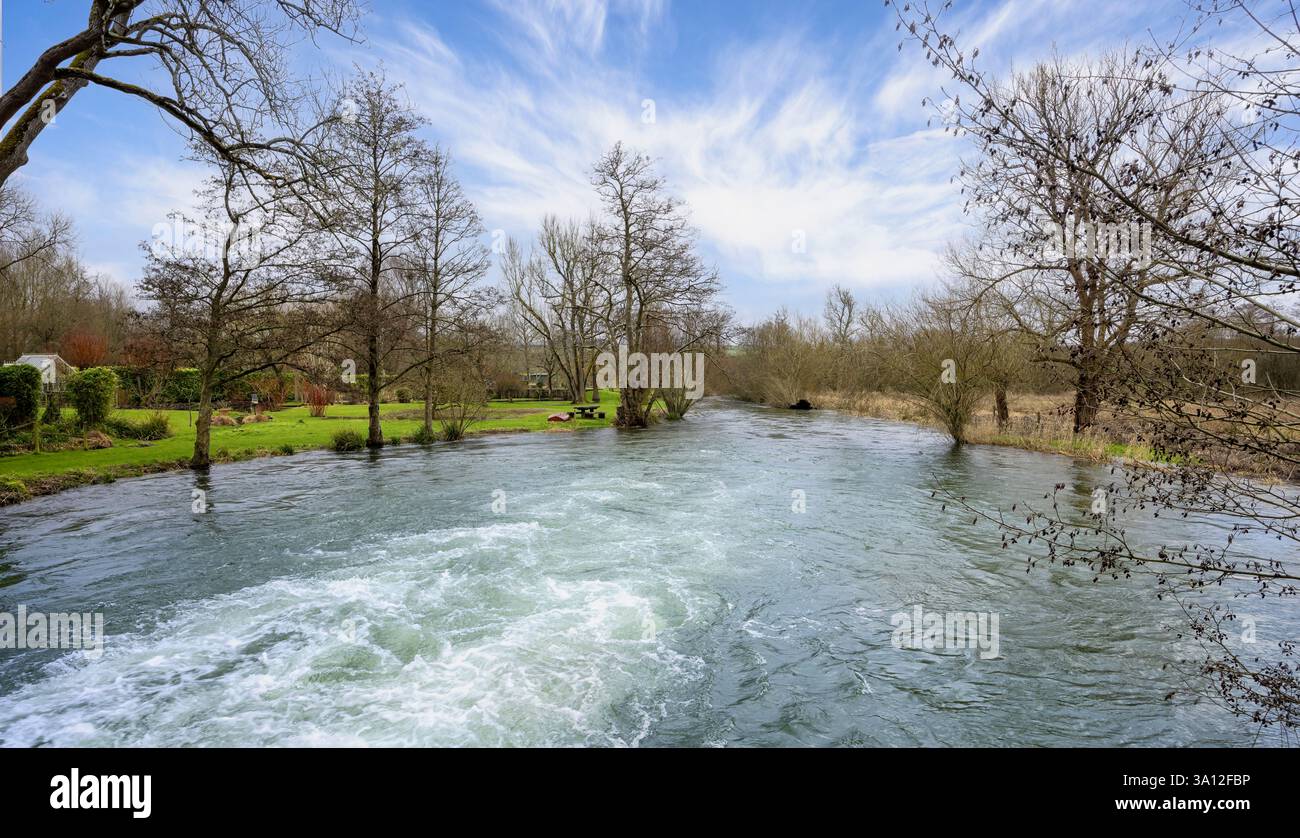 The River Wylye flowing strongly through the countryside in Fisherton ...