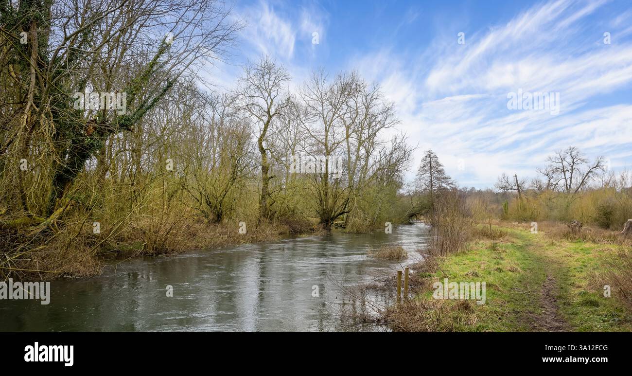 The River Wylye flowing through the countryside in Wiltshire, UK on 1 ...