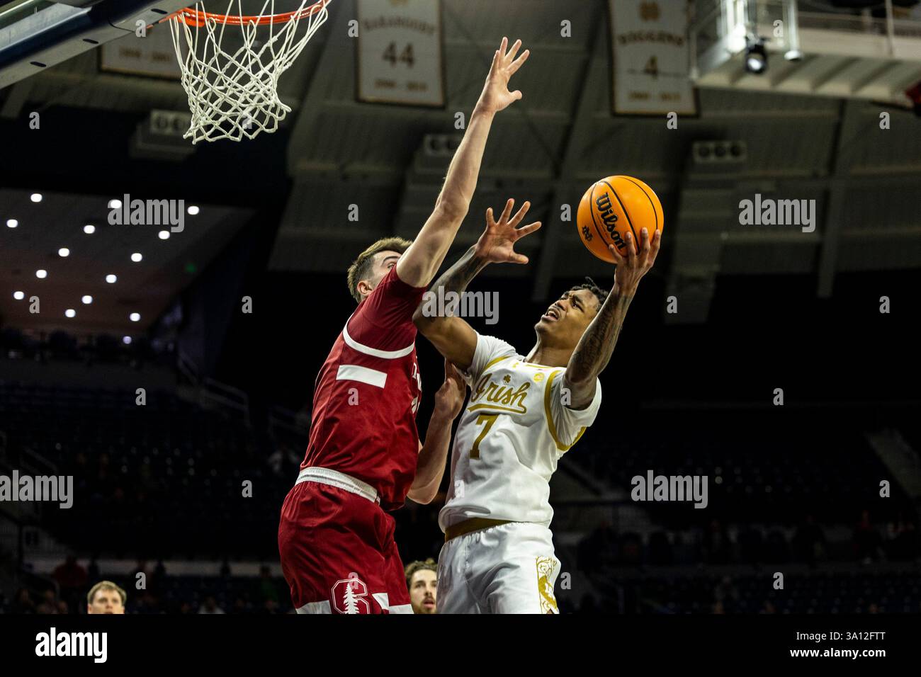 March 05, 2025: Notre Dame forward Tae Davis (7) goes up for a shot as ...