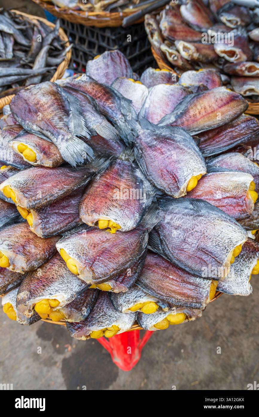 Cambodia, Battambang, Central Market or Psar Nat, dried fish stall ...