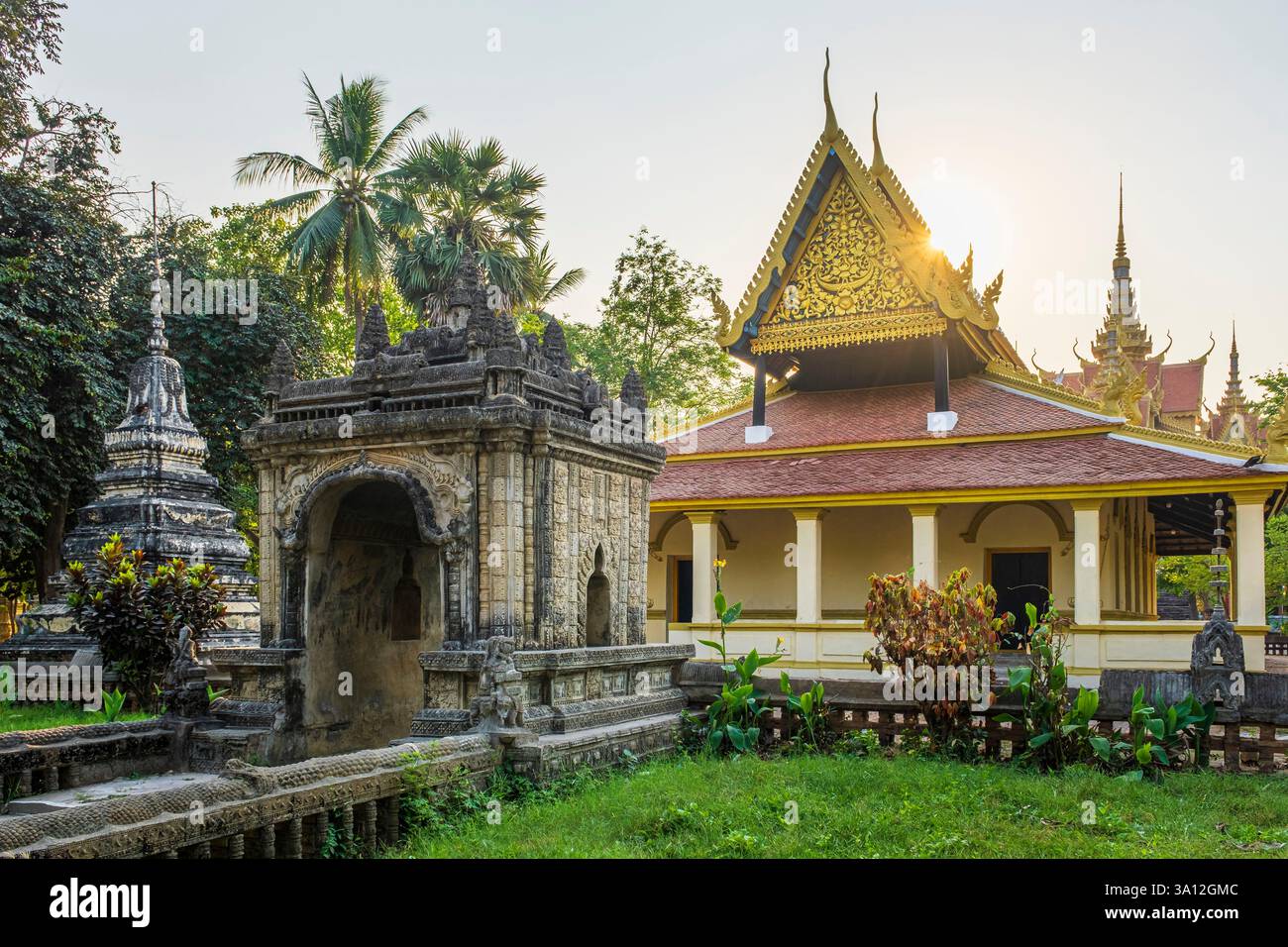 Cambodia, Battambang, 300-year-old Wat Samrong Knong Buddhist pagoda ...