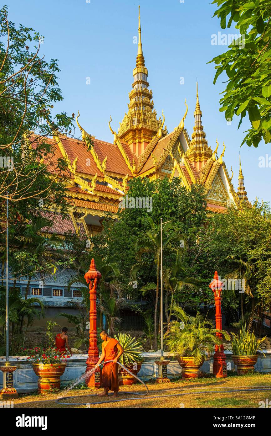 Cambodia, Battambang, 300-year-old Wat Samrong Knong Buddhist pagoda ...