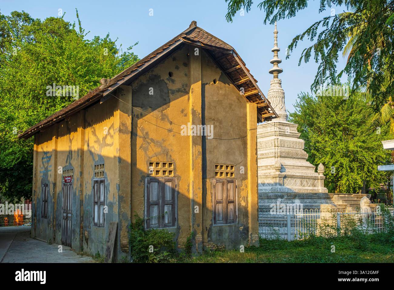 Cambodia, Battambang, 300-year-old Wat Samrong Knong Buddhist pagoda ...