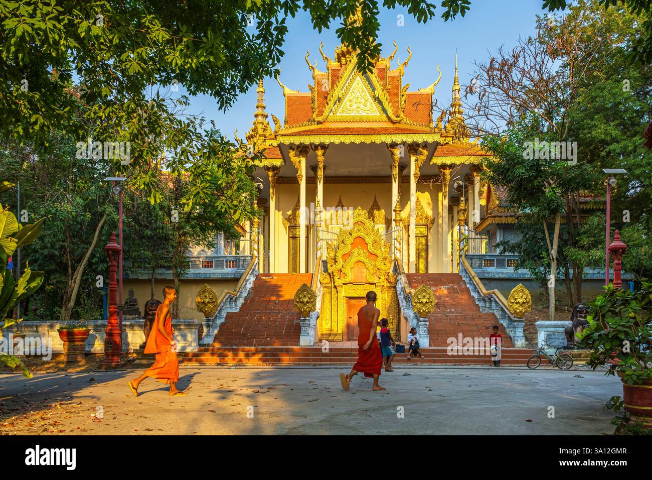 Cambodia, Battambang, 300-year-old Wat Samrong Knong Buddhist pagoda ...