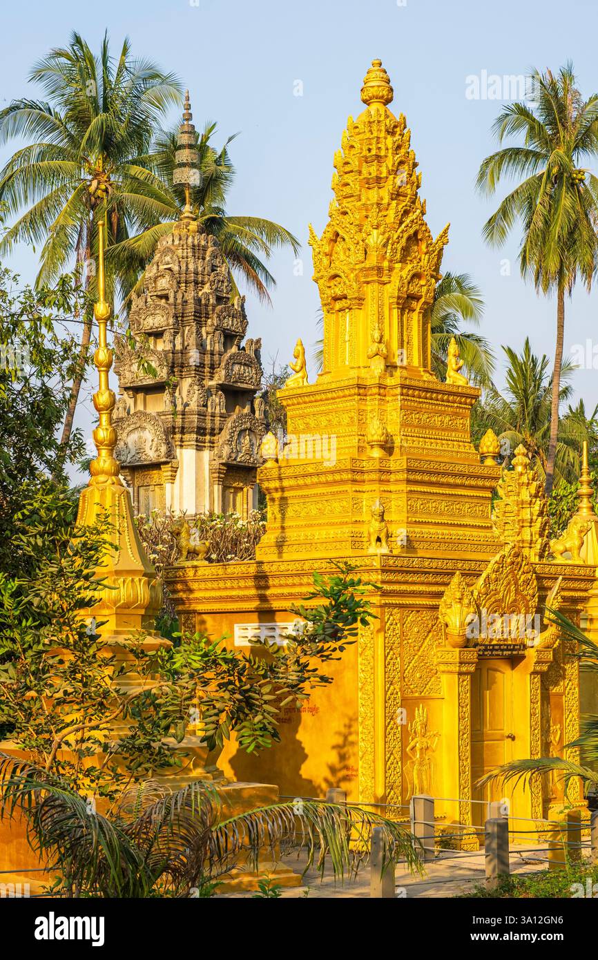 Cambodia, Battambang, 300-year-old Wat Samrong Knong Buddhist pagoda ...