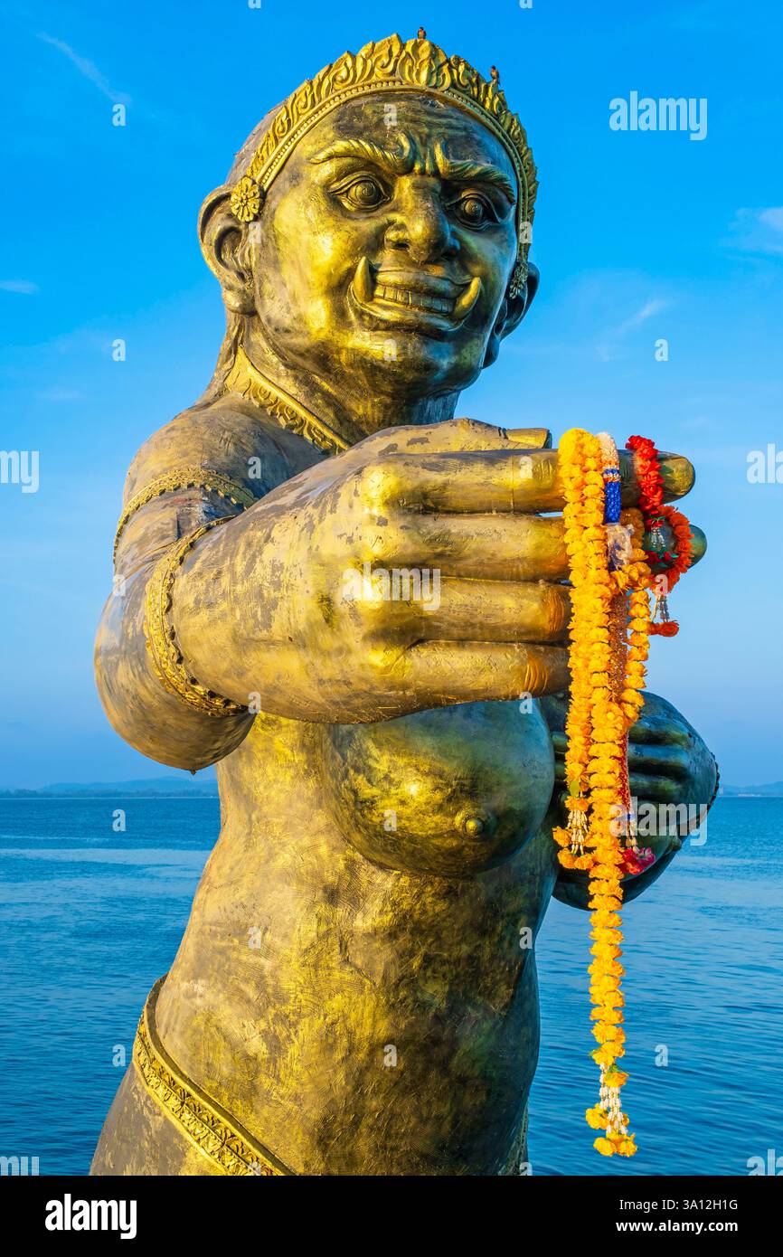 Thailand, Rayong province, Ko Samet island, Nadan pier, Phisuea Samut statue, a sea ogress and ...