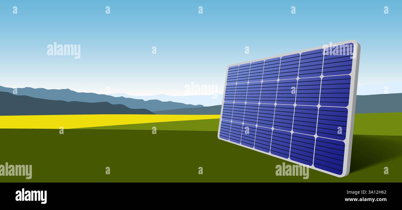 Solar panel, sun energy glass cells in nature. Green sustainable eco ...