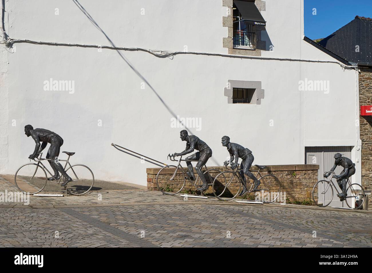 France, Finistère, Carhaix Plouguer, statues of the 4 Breton Cycling ...