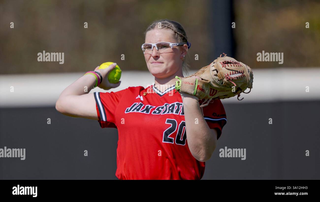 Jacksonville State catcher Ainsley Grimes (20) throws during an NCAA ...
