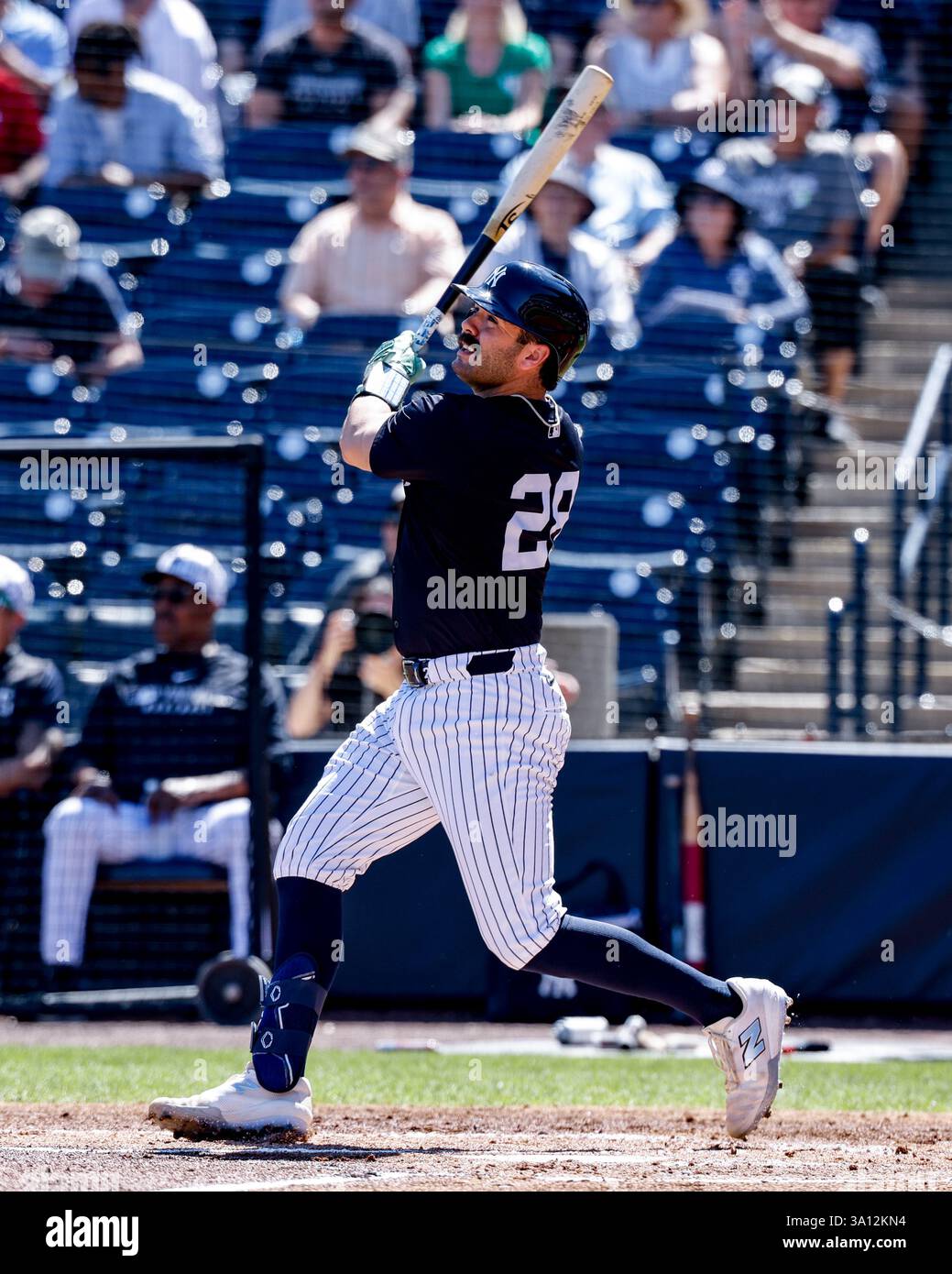 New York Yankees catcher Austin Wells fields hits a home run at a ...