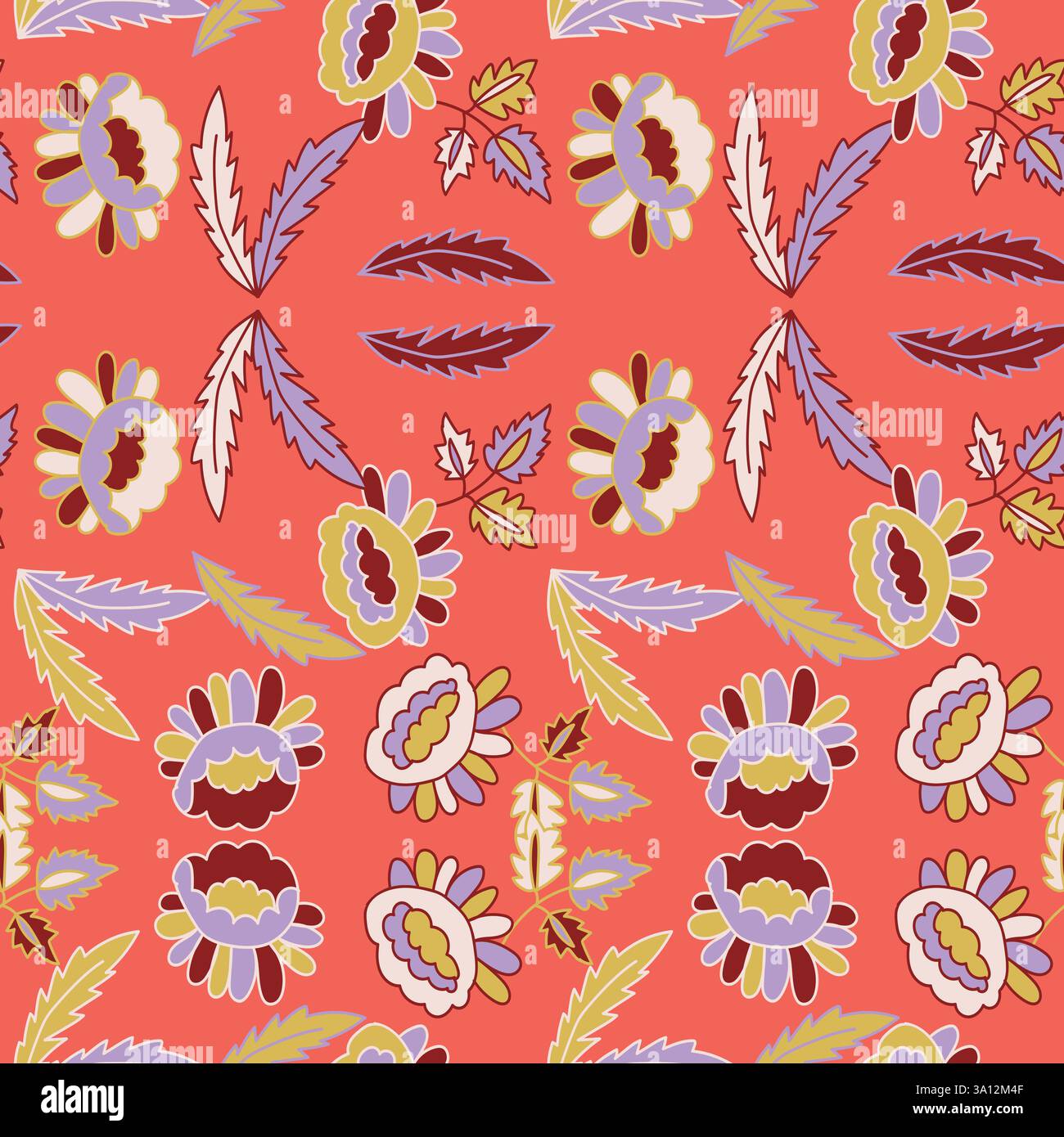 Awesome floral pattern geo bright flowers, plants, branches and graphic ...