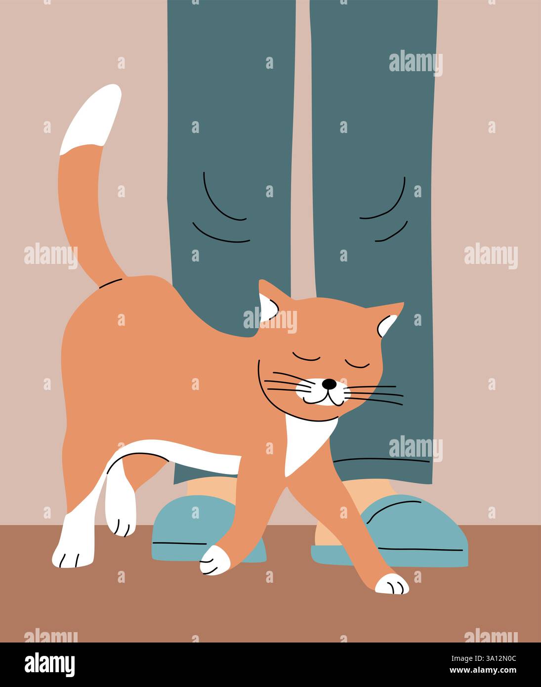 Cute ginger cat purring at the feet of the owner Stock Vector Image ...