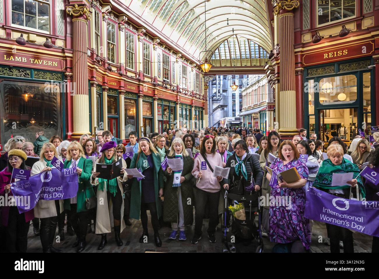London, UK. 06 March 2025. The choir at Leadenhall Market. Celebrating ...