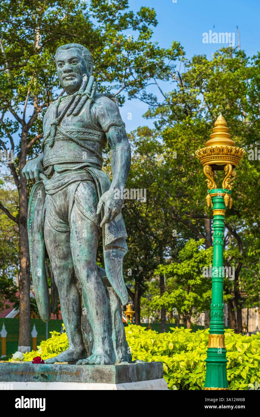 Cambodia, Siem Reap, one of the 12 statues of leaders of the Angkorian Khmer army in the park of ...