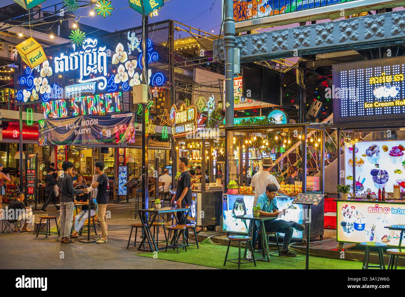 Cambodia, Siem Reap, Pub Street (officially Street 8), heart of the ...
