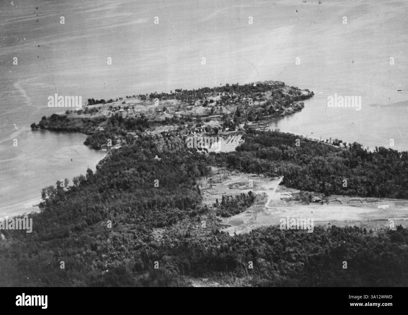Aerial view of Wewak, Japanese base on the north coast of New Guinea ...