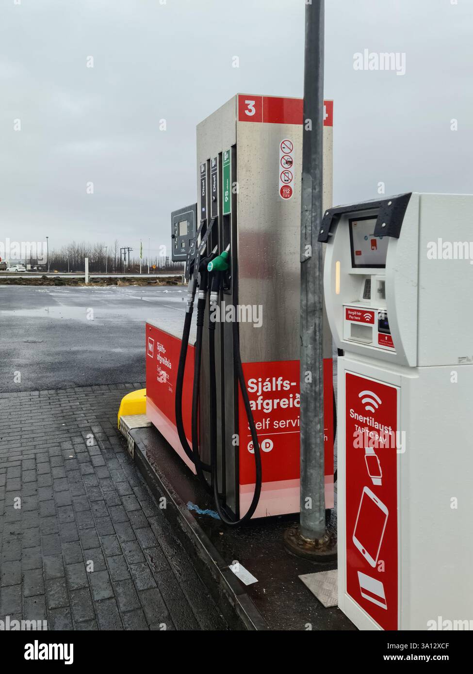 Iceland, Iceland - 01. March 2025: Modern gas station pump offering ...