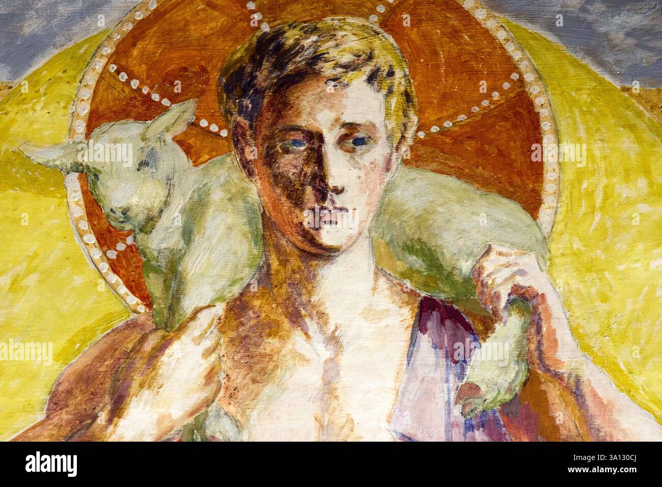 A detailed view of the Duncan Grant murals in Lincoln Cathedral ...