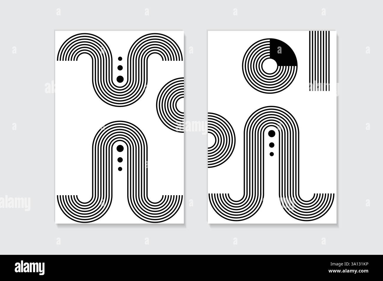 Abstract bauhaus arch figures. Geometric striped shapes, modern memphis ...