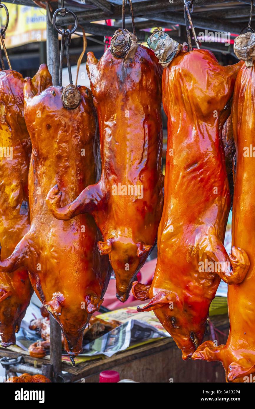 Cambodia, Phnom Penh, Prampi Makara district, Orussey Market, roasted ...