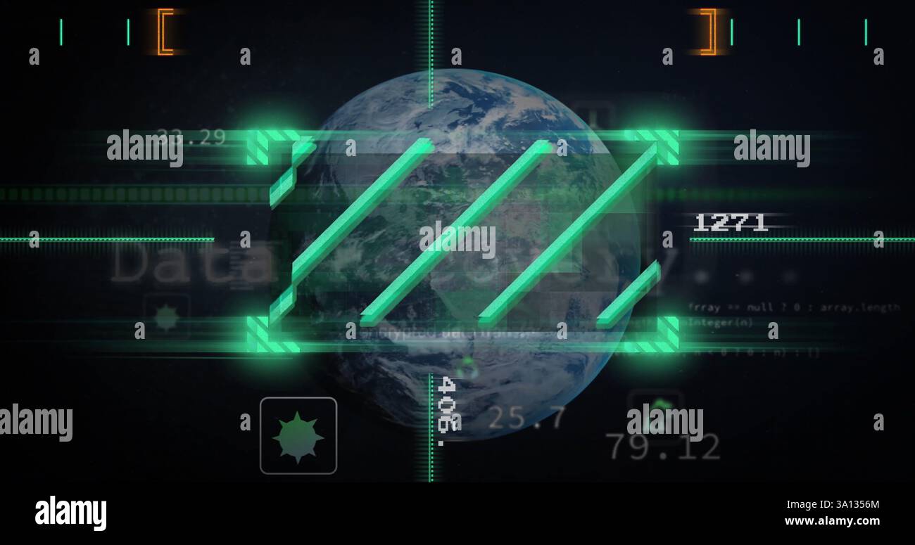 Image of scope scanning and data processing over globe Stock Photo - Alamy