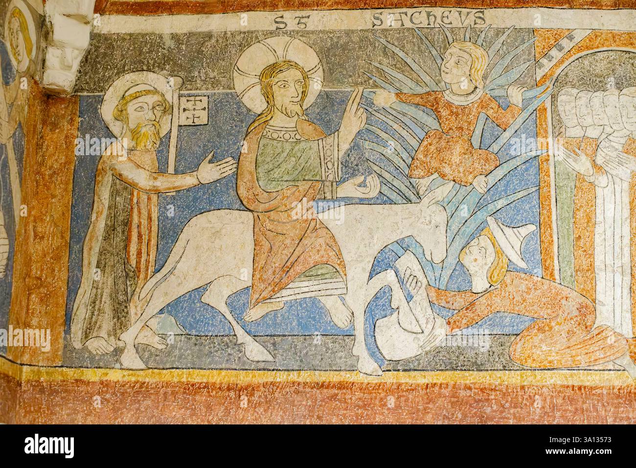 Wandmalerei, Keldby Kirke, Insel Mön, Dänemark Jesus und Zachäus ...