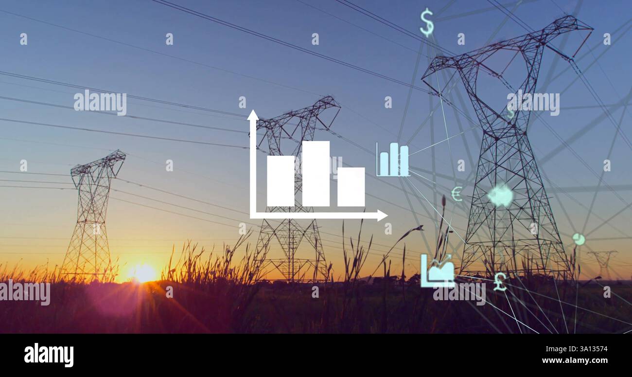 Image of network of connections with currency icons over diagram and ...