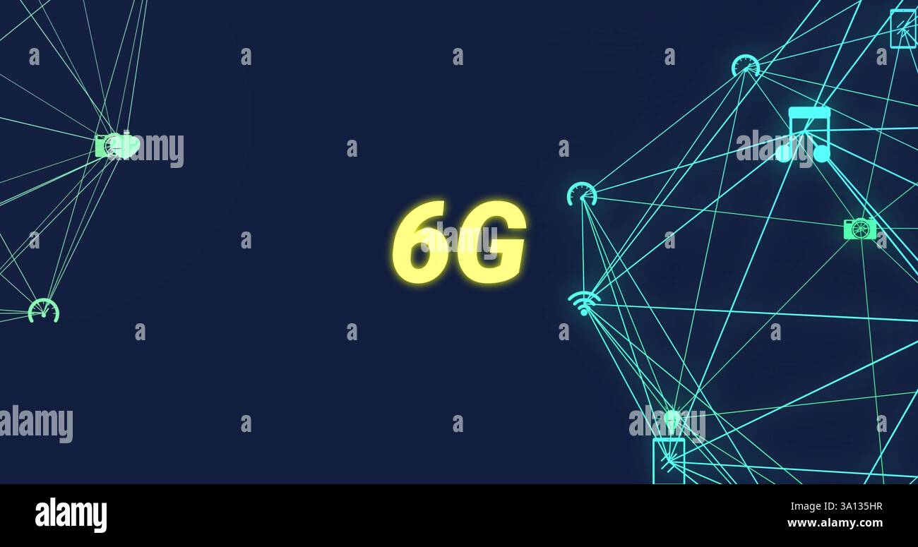Image of network of connections with icons over 6g text Stock Photo - Alamy