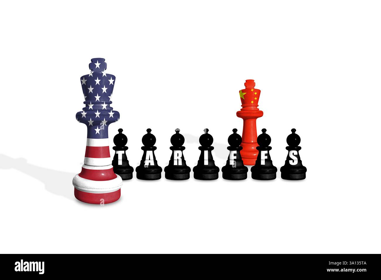 Chess made from US and China flags on a white background with word ...