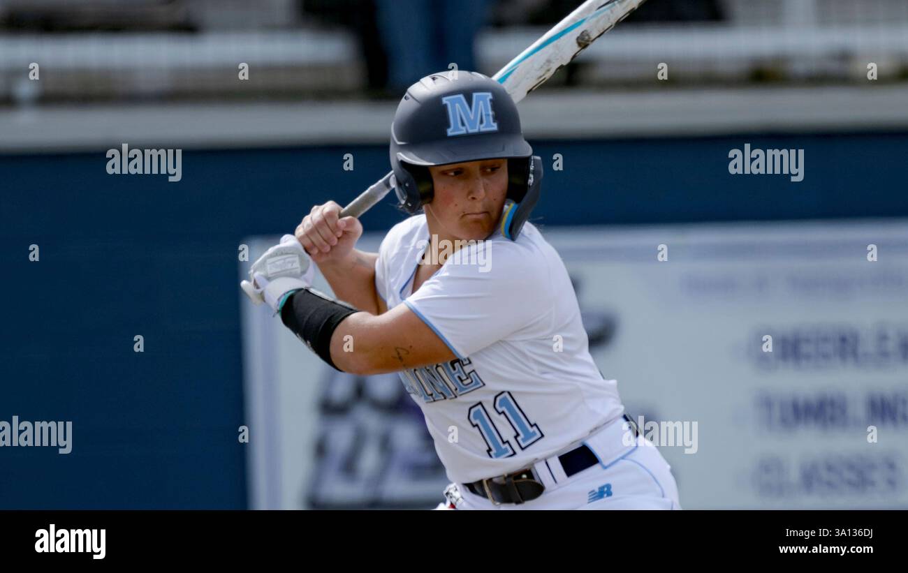 Maine infielder Bailey Snowberger (11) bats during an NCAA softball ...
