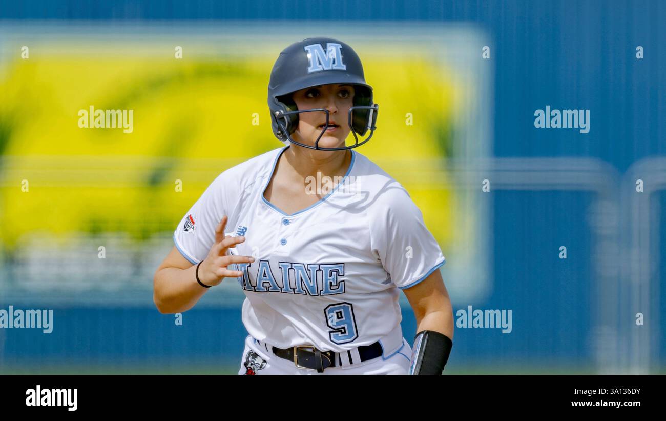 Maine infielder Francesca Guerrera (9) runs during an NCAA softball ...