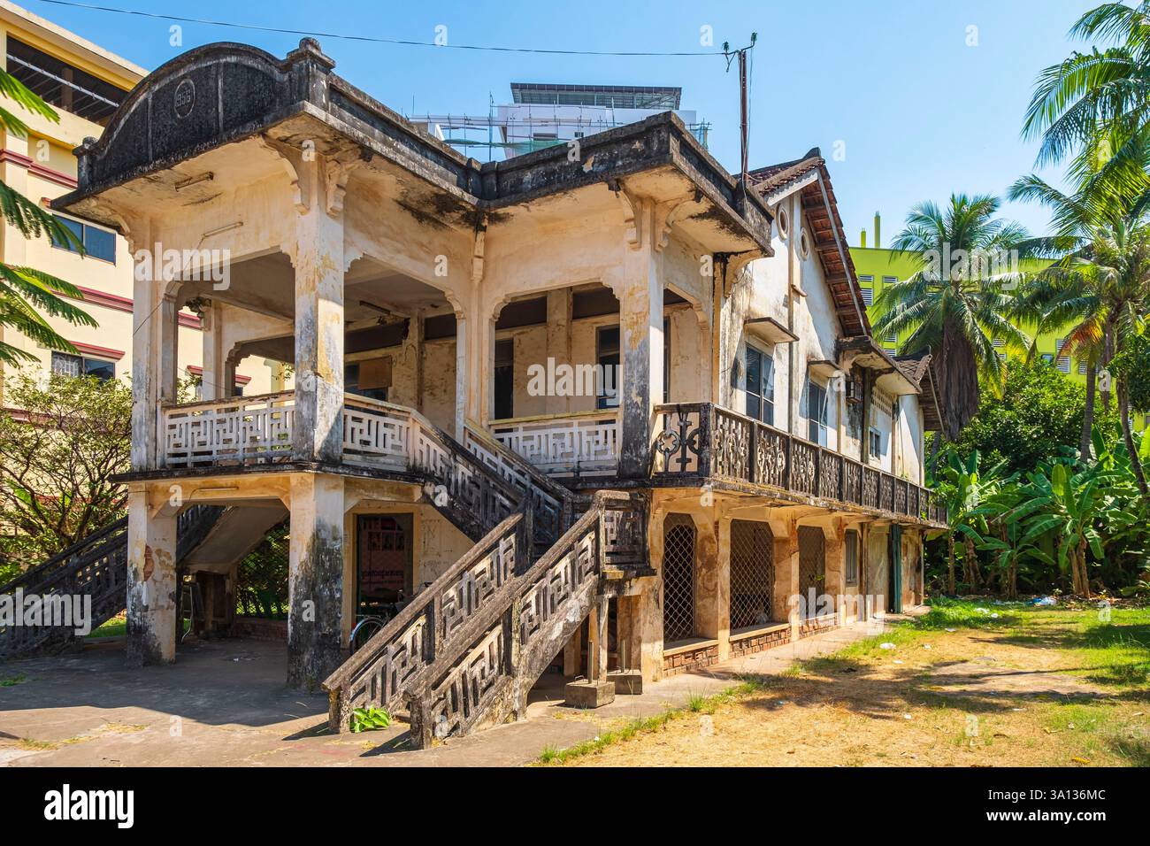 Cambodia, Kampot province, Kampot, former villa of the colonial era ...