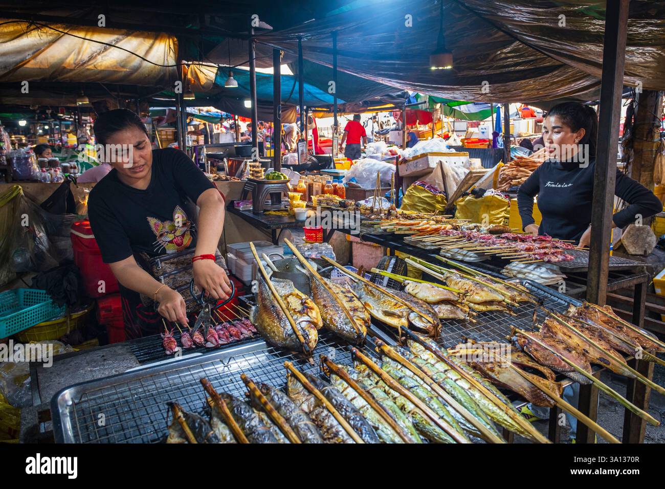 Cambodia, Kep province, Kep searesort, the market, fish and seafood ...