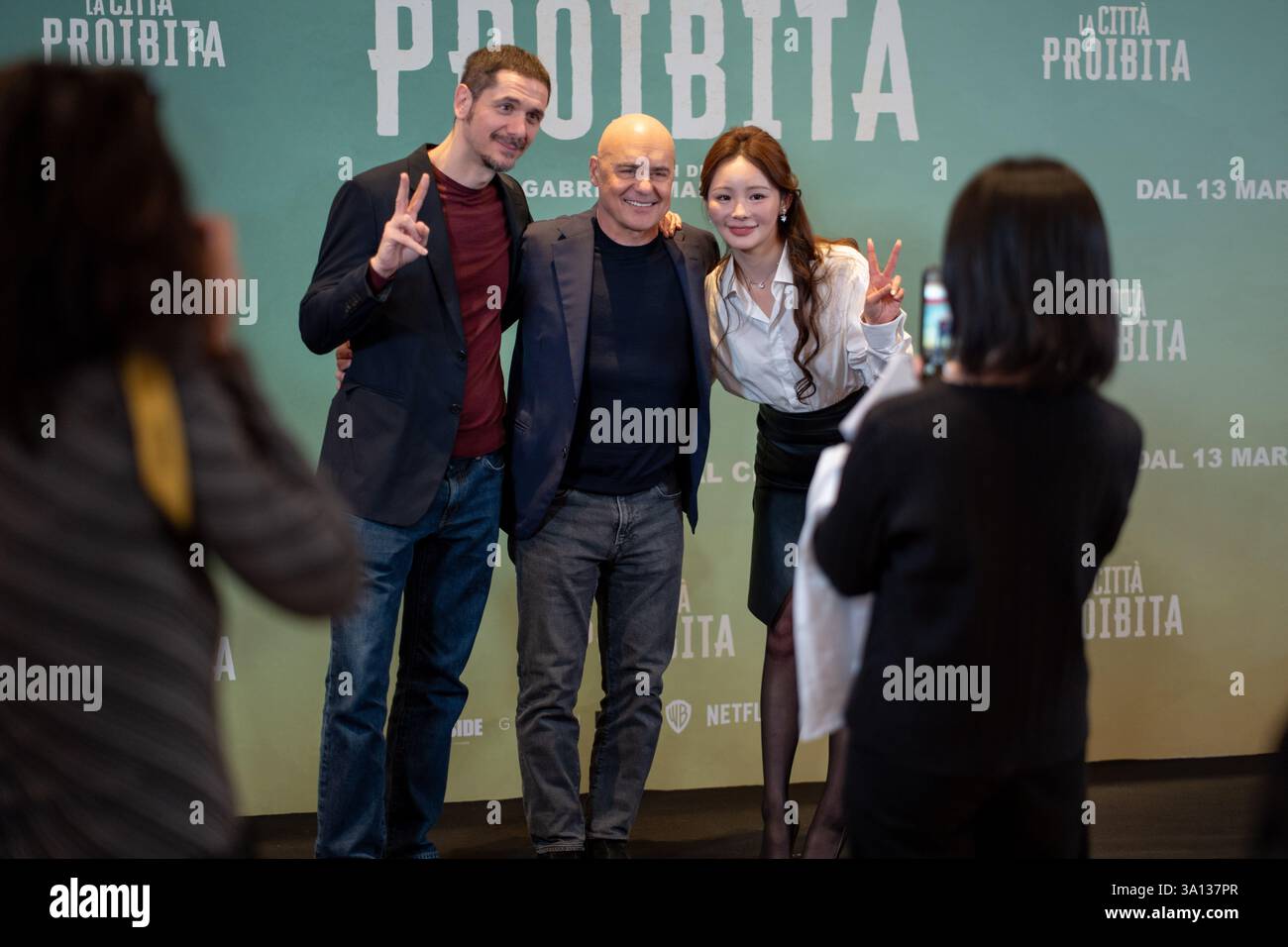 Gabriele Mainetti, Luca Zingaretti, and Yaxi Liu attend the photocall ...