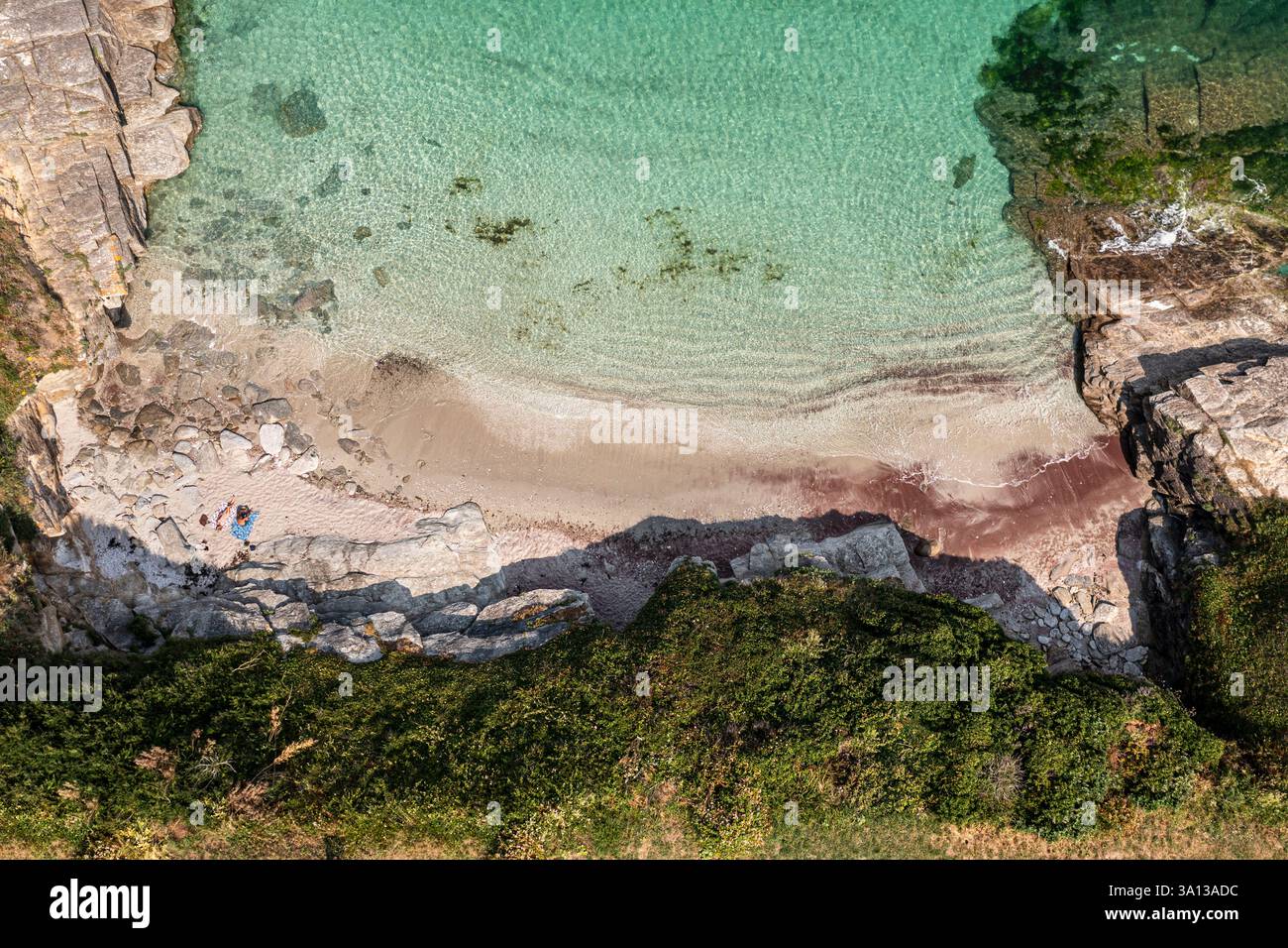 France, Morbihan, Groix Island, Red Sands beach (aerial view Stock ...