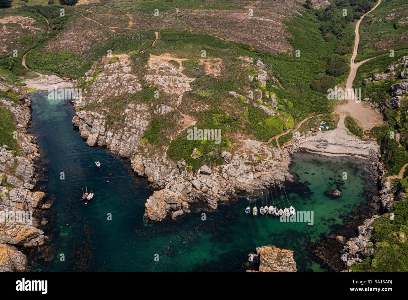 France, Morbihan, Groix Island, Port Saint-Nicolas on the south coast ...