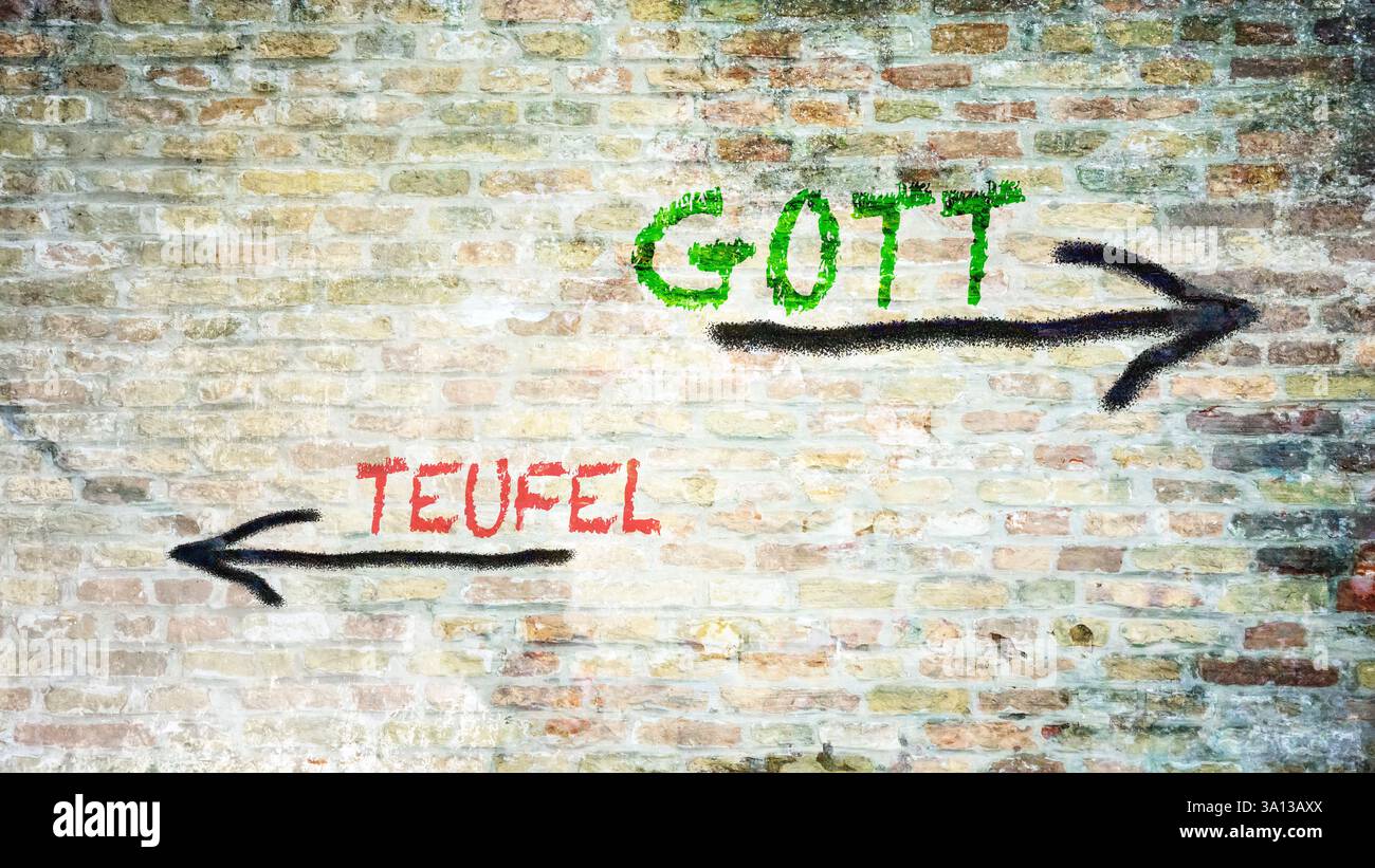 An image with a signpost pointing in two different directions in German ...