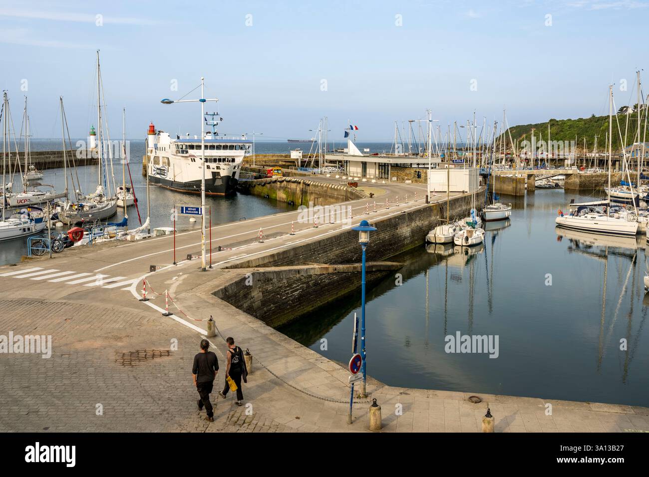 France, Morbihan, Groix Island, Port Tudy, the ferry in the port Stock ...