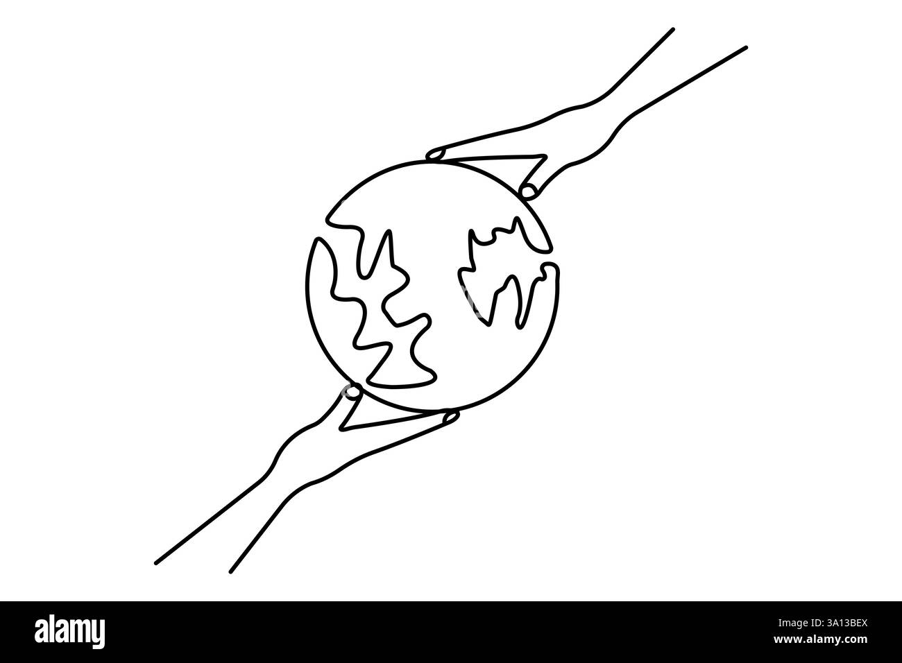 Earth globe continuous one line drawing of isolated outline vector ...