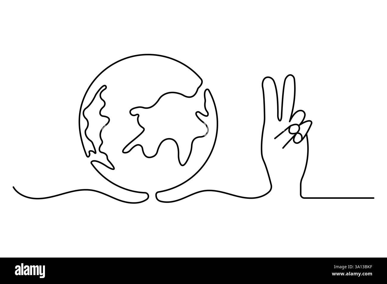 Earth globe continuous one line drawing of isolated outline vector ...