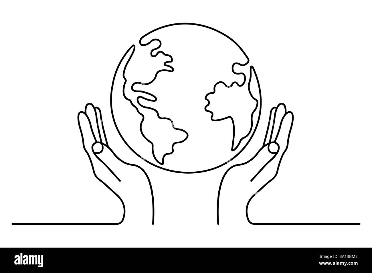 Earth globe continuous one line drawing of isolated outline vector ...