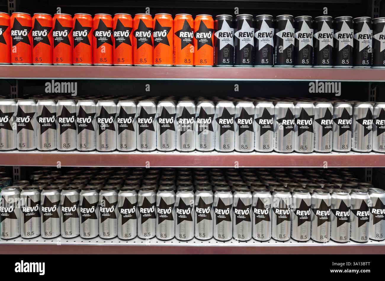 Kyiv, Ukraine - 06 March 2025: Colorful Alco Energy Drink Display ...