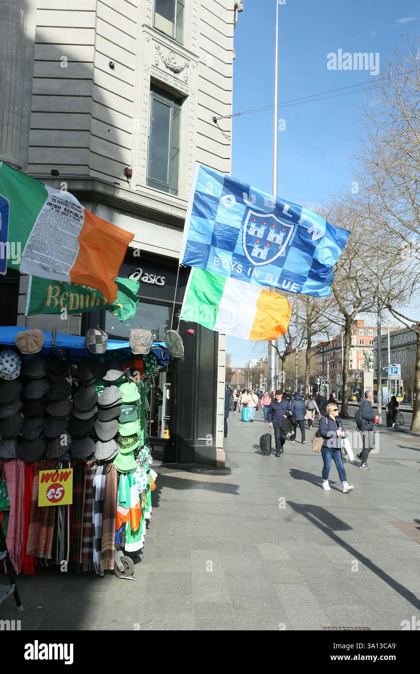 Dublin, Ireland - 05th March 2025 - An Irish tricolour flag and a ...