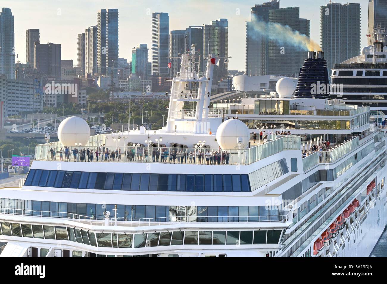Miami, Florida, USA - 4 January 2025: Passengers on the top deck of the ...