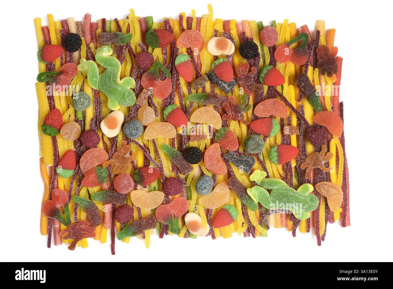 group of jelly candies and jelly sticks on white background Stock Photo ...