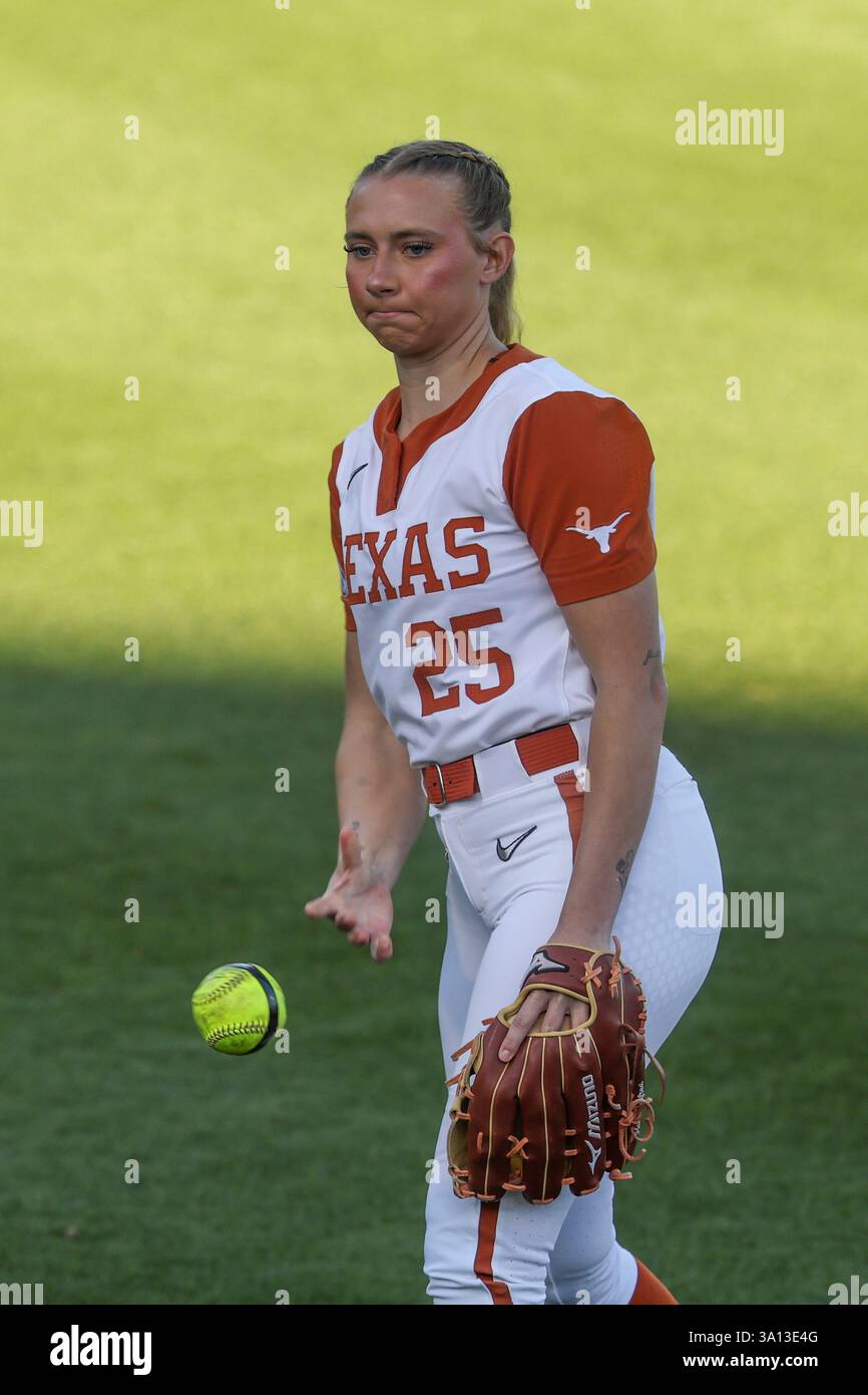 AUSTIN, TX - MARCH 05: Texas infielder Cambria Salmon (25) warms up ...